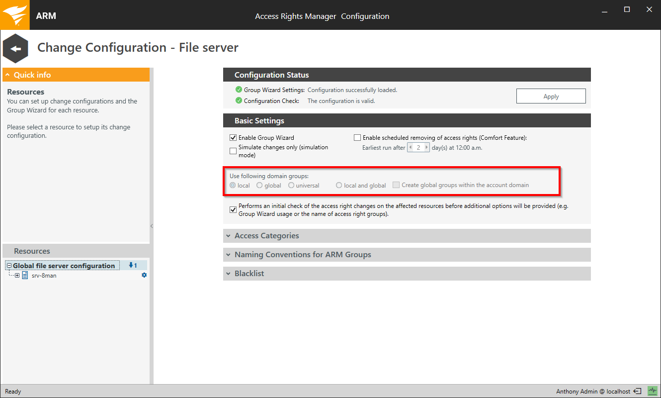 Set AD group types for the Group Wizard