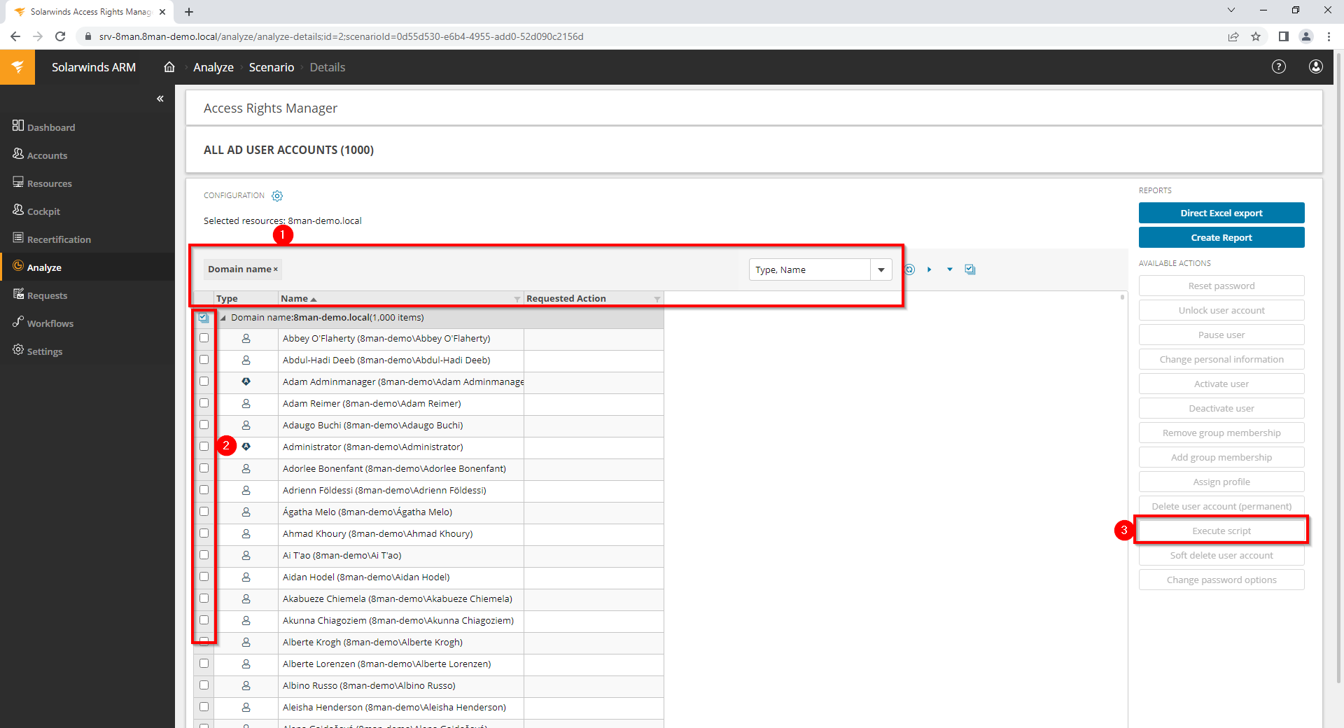 Execute scripts on user accounts in bulk (web client)
