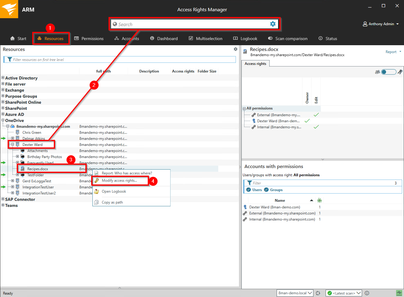 Manage permissions of shared directories and files on OneDrive