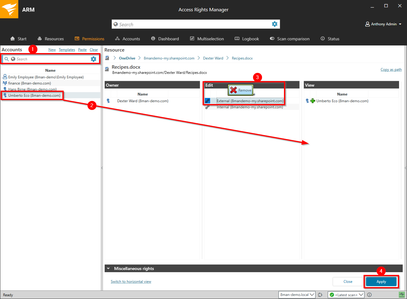 Manage permissions of shared directories and files on OneDrive