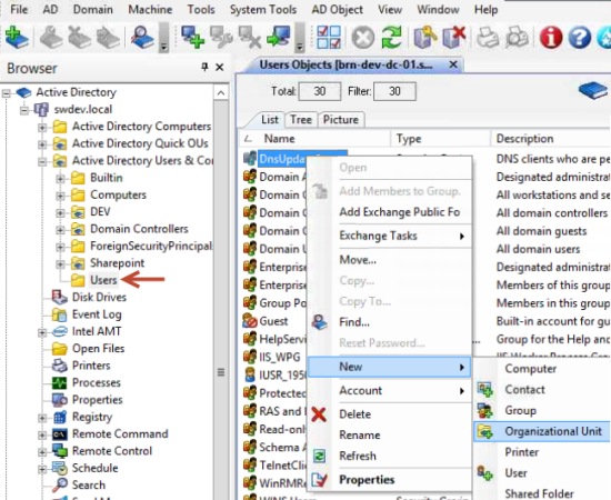 Manage Active Directory using Dameware Remote Support
