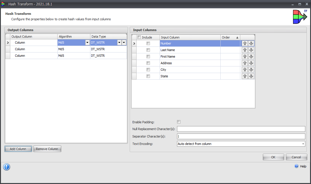 Task Factory Hash Transform