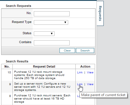 Link child tickets to a parent ticket
